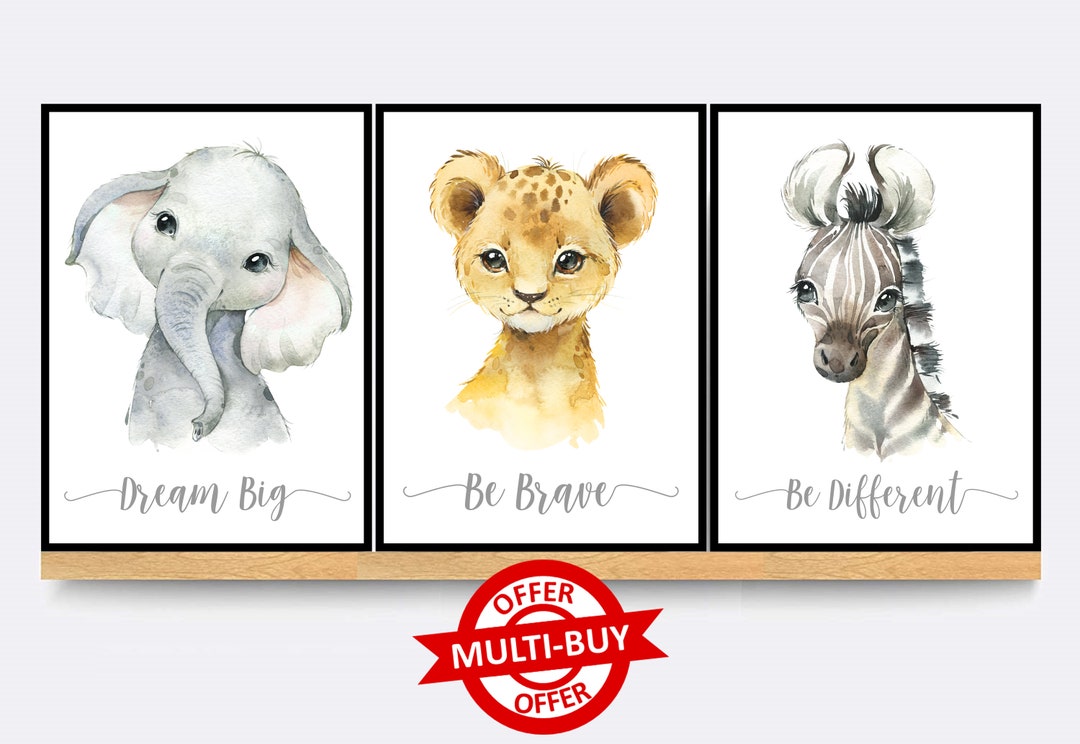 Safari Animal Print Wall Art Poster Baby Nursery Bedroom Child Gift ...