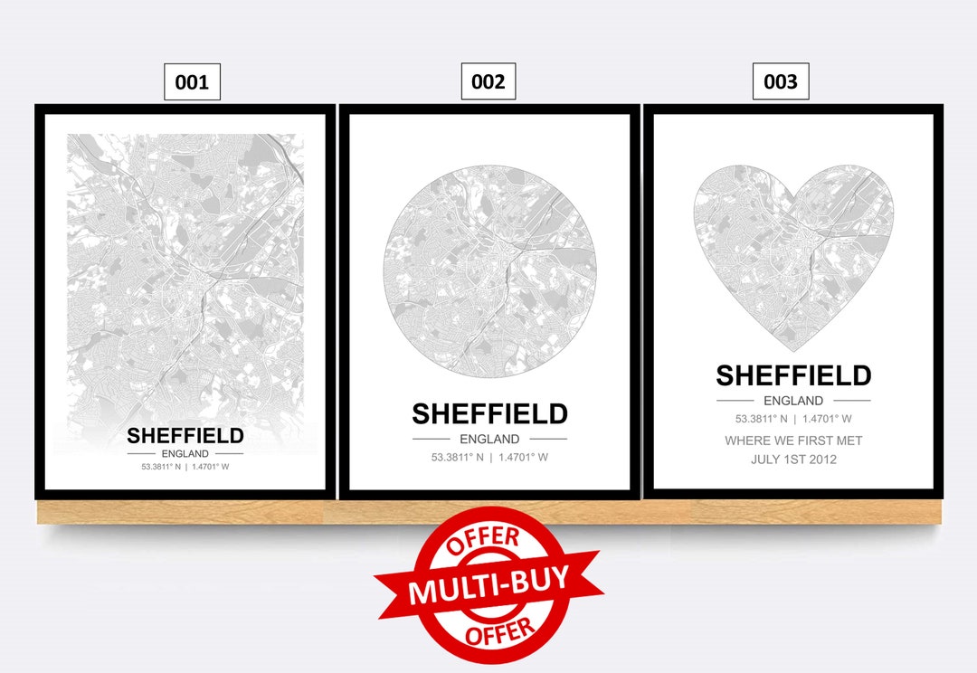 Sheffield England Street Map Print City Map Wall Art Poster Monochrome ...