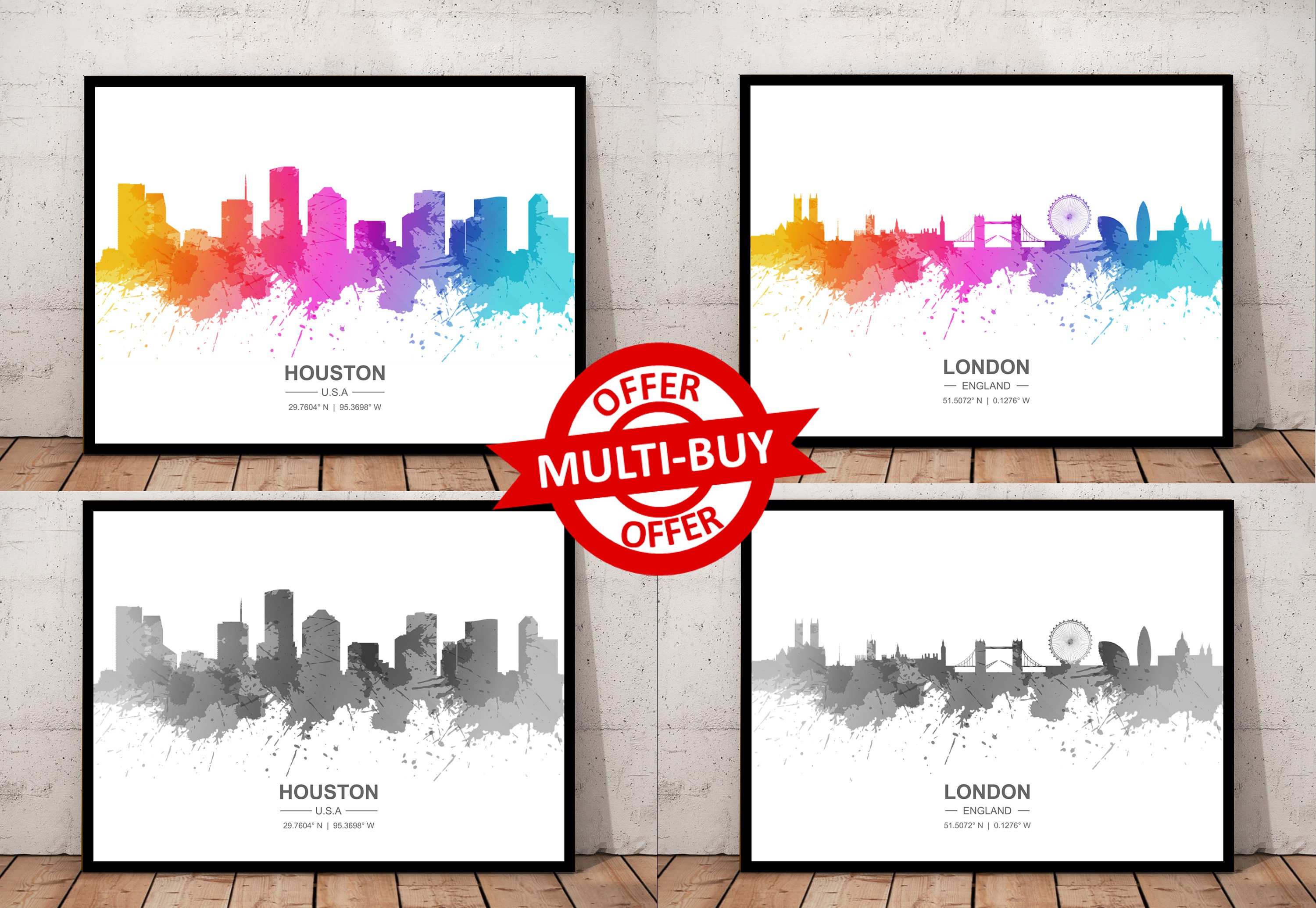 Any City Skyline Print Cityscape Map Wall Art Poster Landscape Hong ...