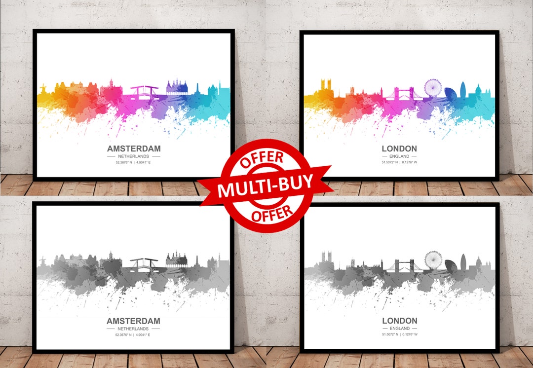 Any City Skyline Print Cityscape Map Wall Art Poster Landscape ...