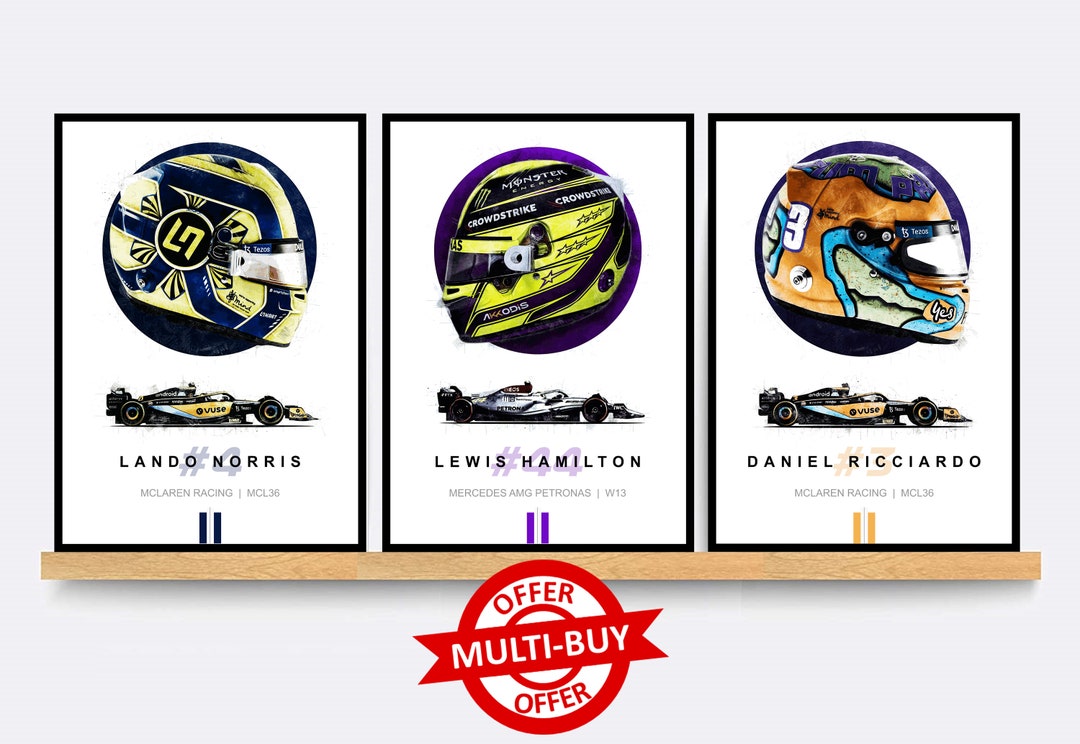 Formula 1 Print F1 Helmet Car Poster Formula One Track Racing Wall Art ...