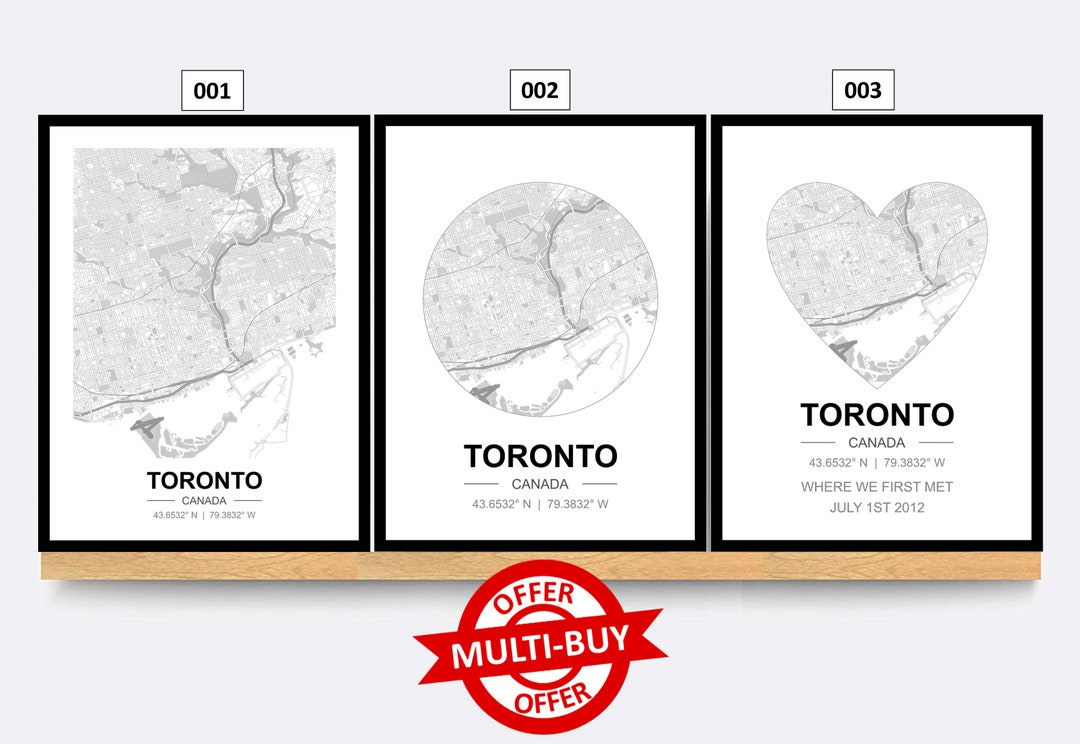 Toronto Canada Street Map Print City Map Wall Art Poster Monochrome - Etsy