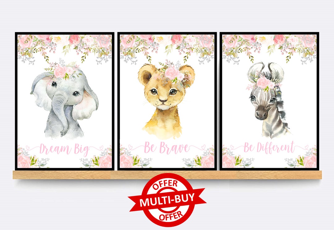 Safari Animal Print Wall Art Poster Baby Nursery Bedroom Gift Children ...