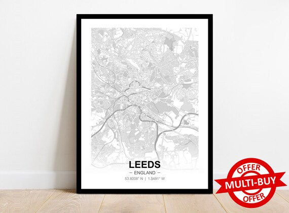 Leeds England Street Map Print City Map Wall Art Poster | Etsy