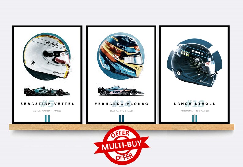 Formula 1 Print F1 Helmet Car Poster Formula One Track Racing Wall Art ...