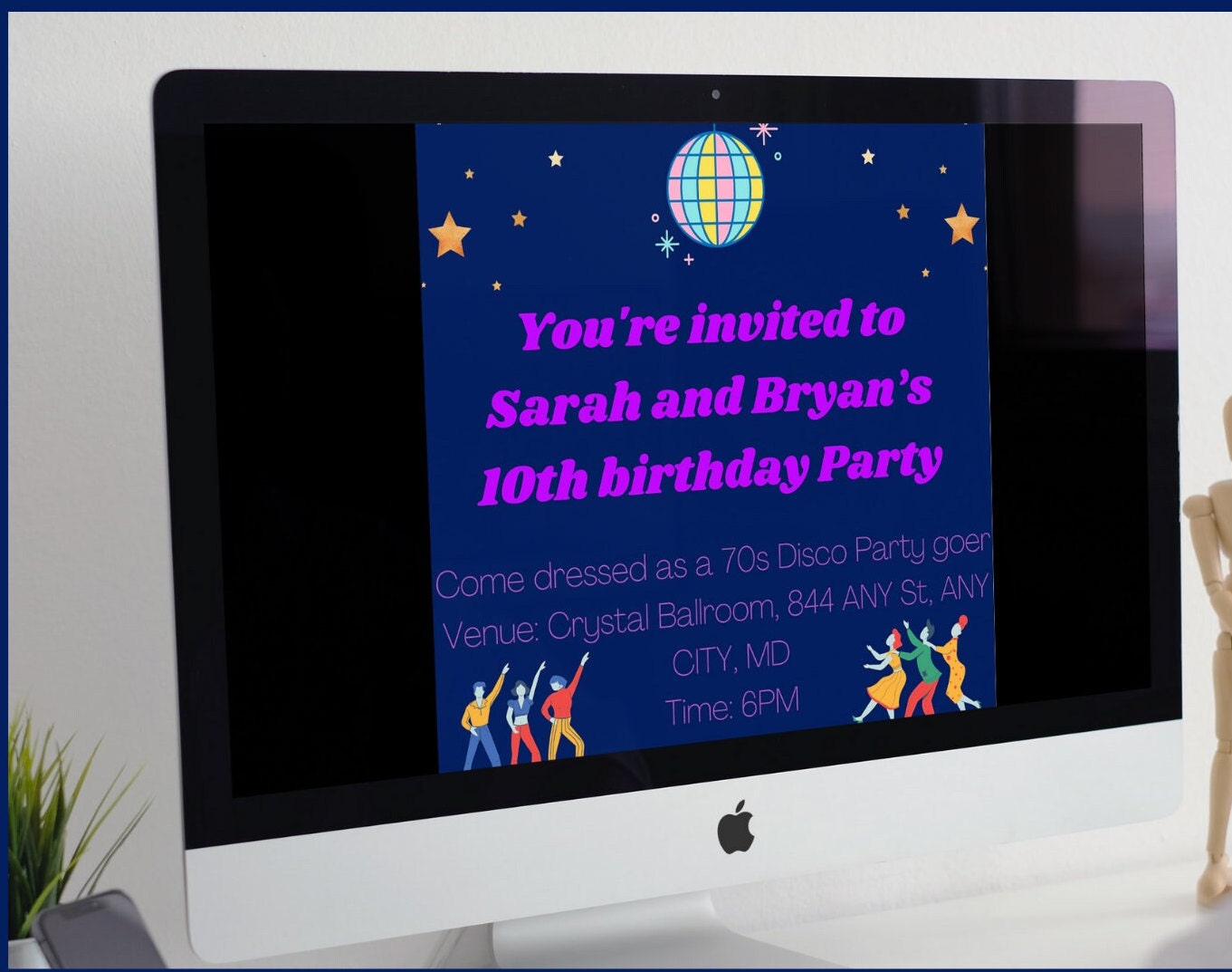 Editable Birthday Invitation, Canva Invitation, E-vite, Disco Birthday ...