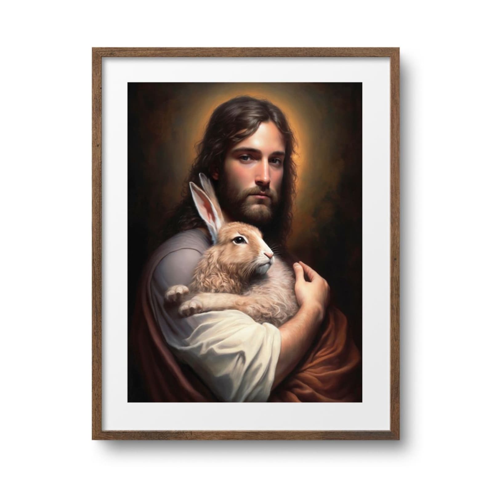 Jesus Christ Easter Portrait, Jesus Holding a Bunny Oil Painting ...