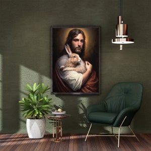 Jesus Christ Easter Portrait, Jesus Holding a Bunny Oil Painting ...
