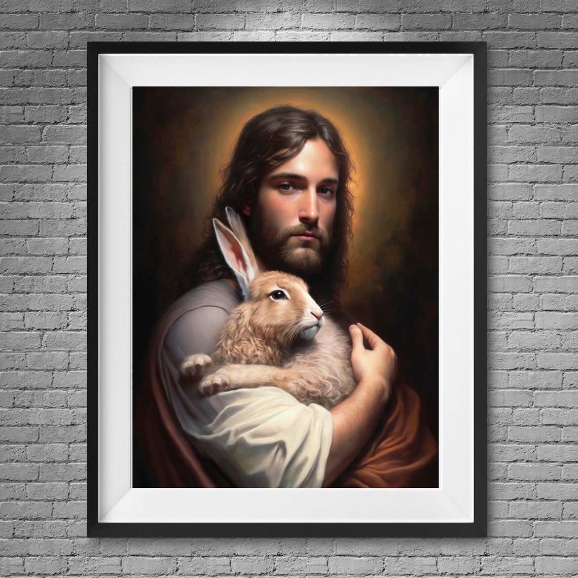 Jesus Christ Easter Portrait, Jesus Holding a Bunny Oil Painting ...