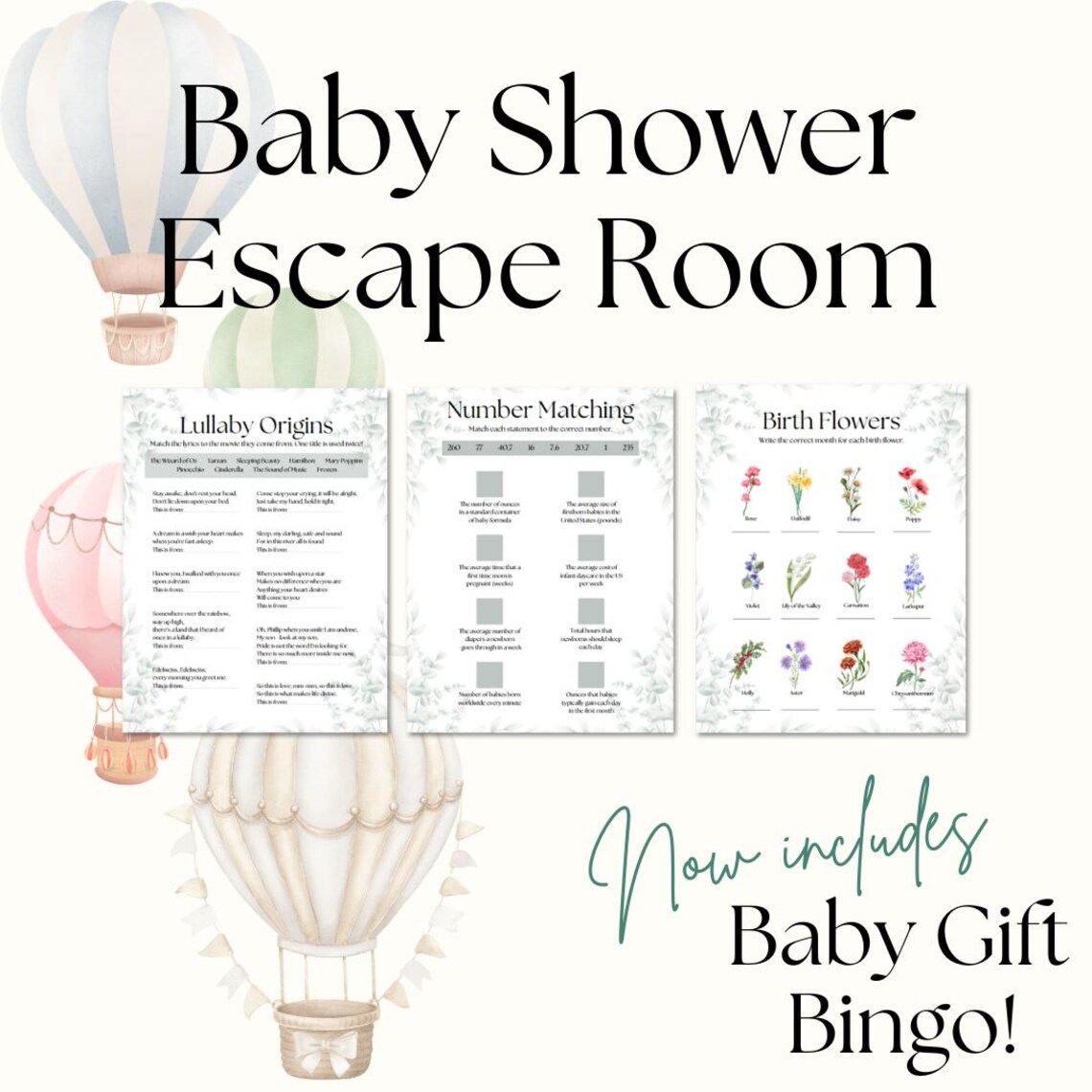 Baby Shower Escape Room & Bingo Games (PDF Download) - Etsy