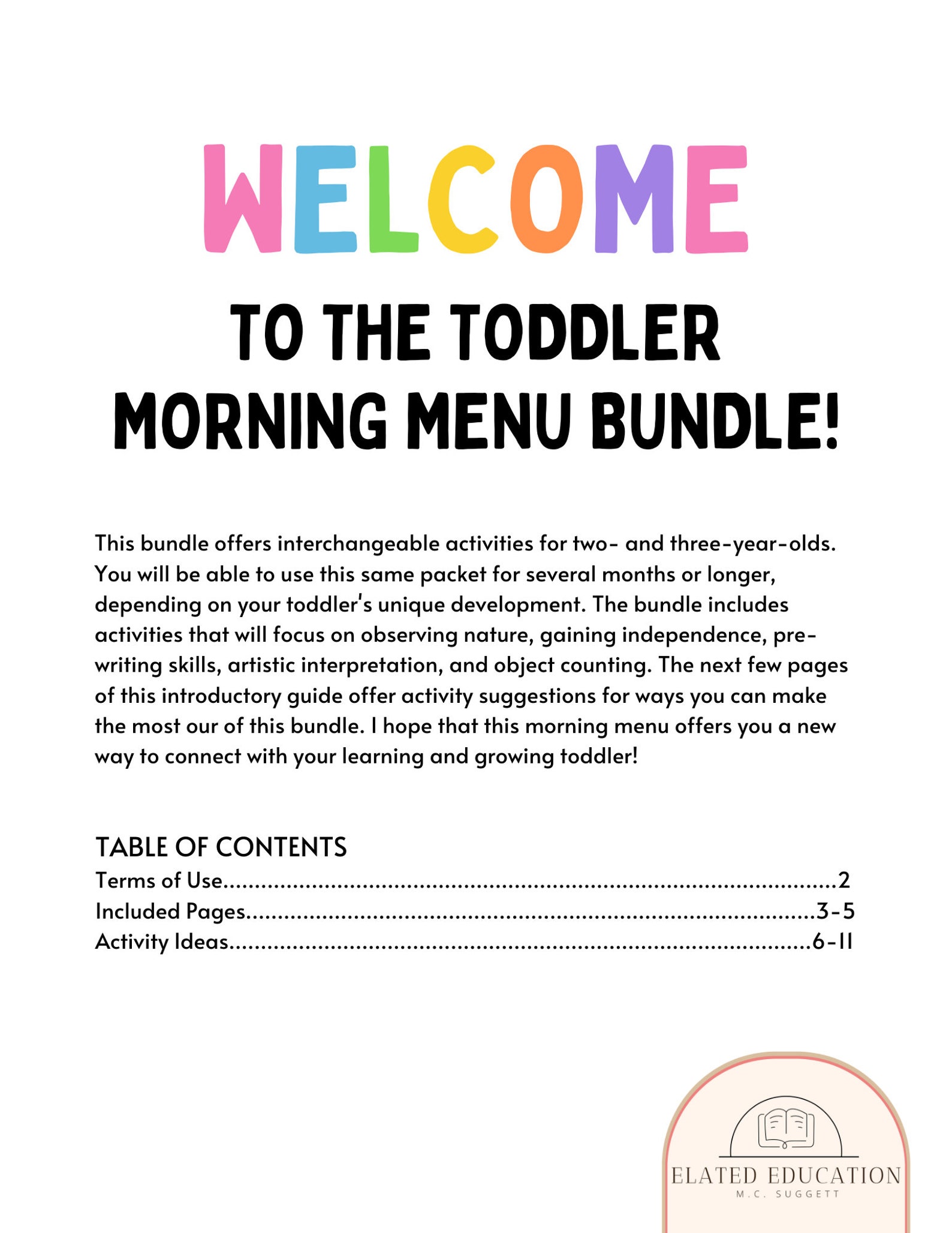 Toddler Morning Menu, Printable Morning Activities for 2 & 3-year-olds ...
