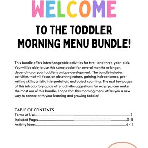 Toddler Morning Menu, Printable Morning Activities for 2 & 3-year-olds ...