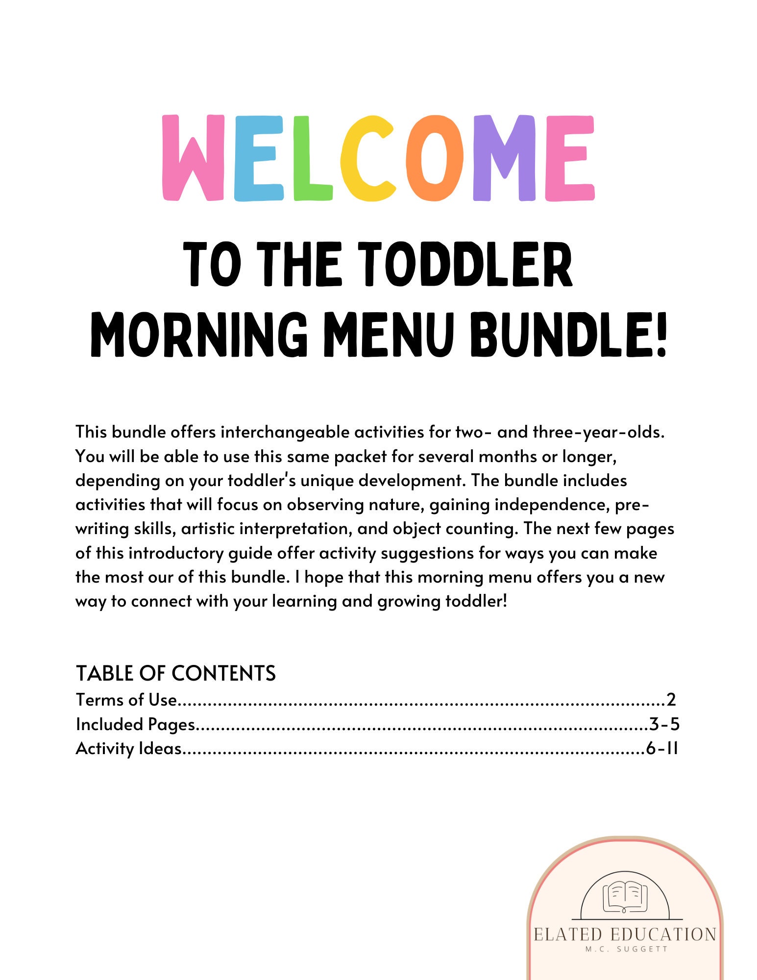 Toddler Morning Menu, Printable Morning Activities for 2 & 3-year-olds ...