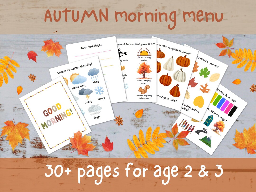 AUTUMN Toddler Morning Menu, Printable Activities for 2 & 3-year-olds ...