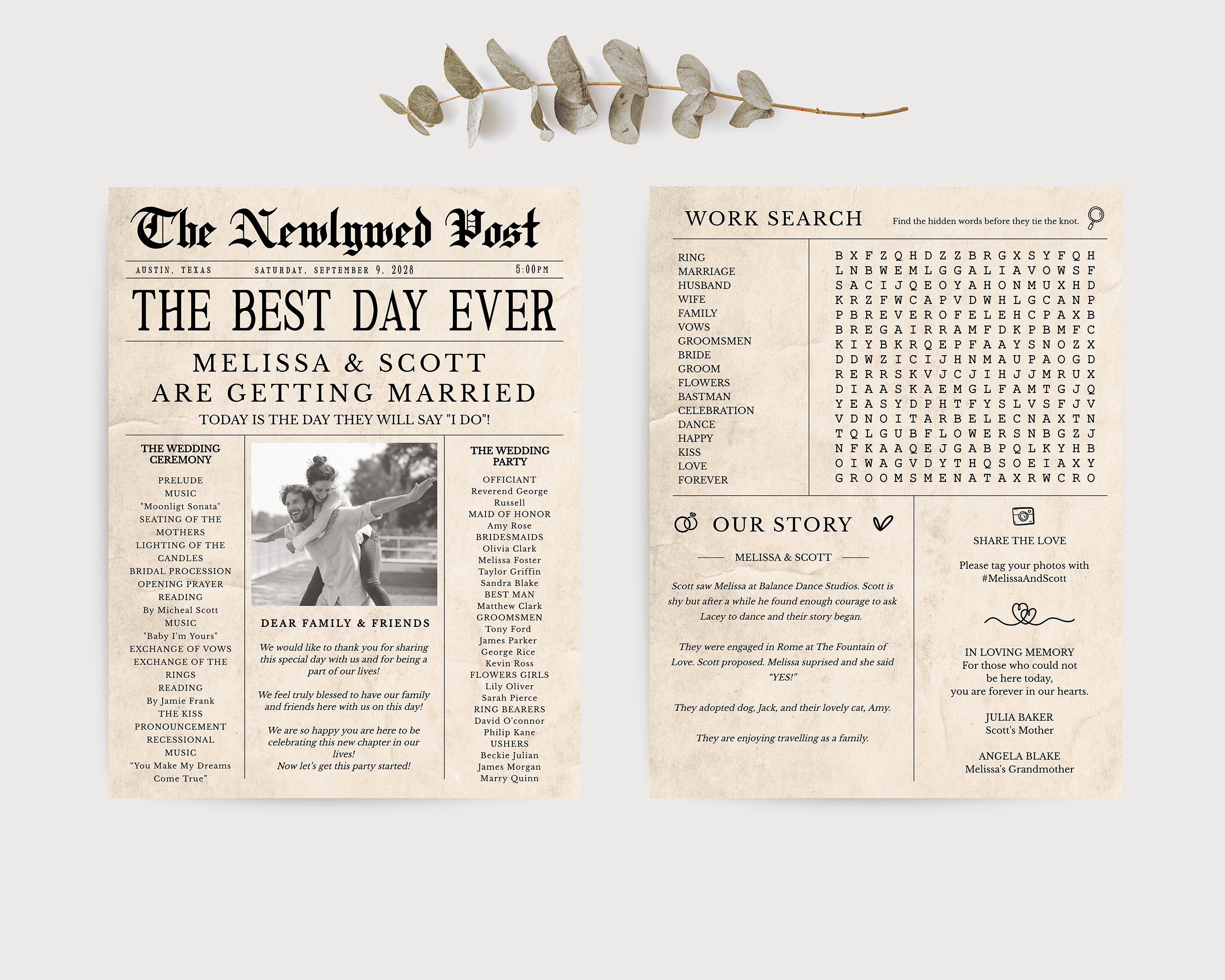 Wedding Program Newspaper Template Fully Editable Printable - Etsy Canada