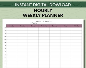 Hourly Weekly Planner, Week at a Glance, Weekly Time Block Schedule ...