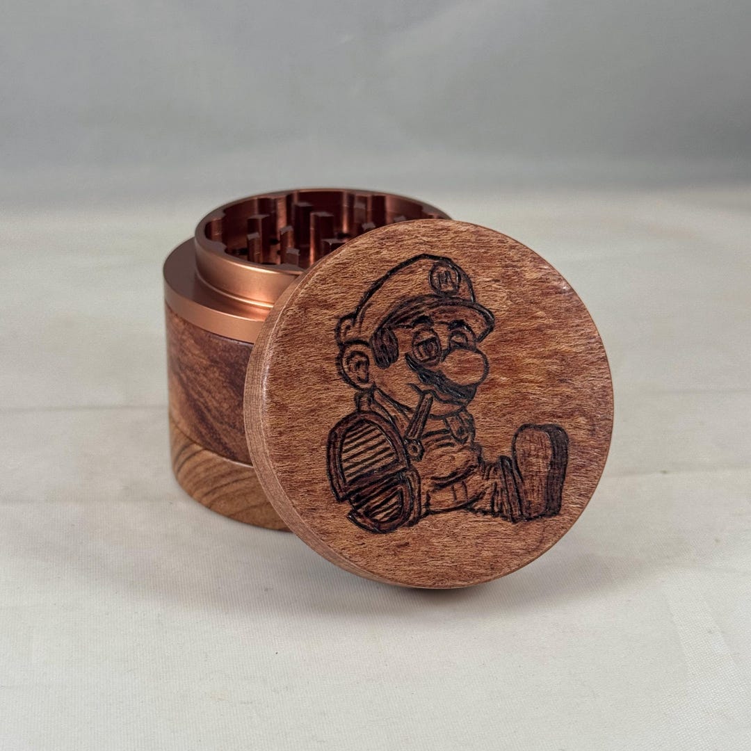 Stoner Mario Wood Burned Herb Grinder, Pyrography, Flower Tool Gadget ...