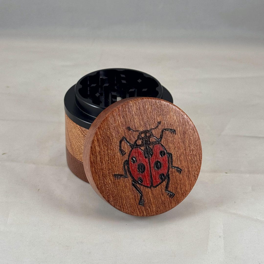 Ladybug Wood Burned Herb Grinder, Pyrography Wood Burning Art, Pot ...