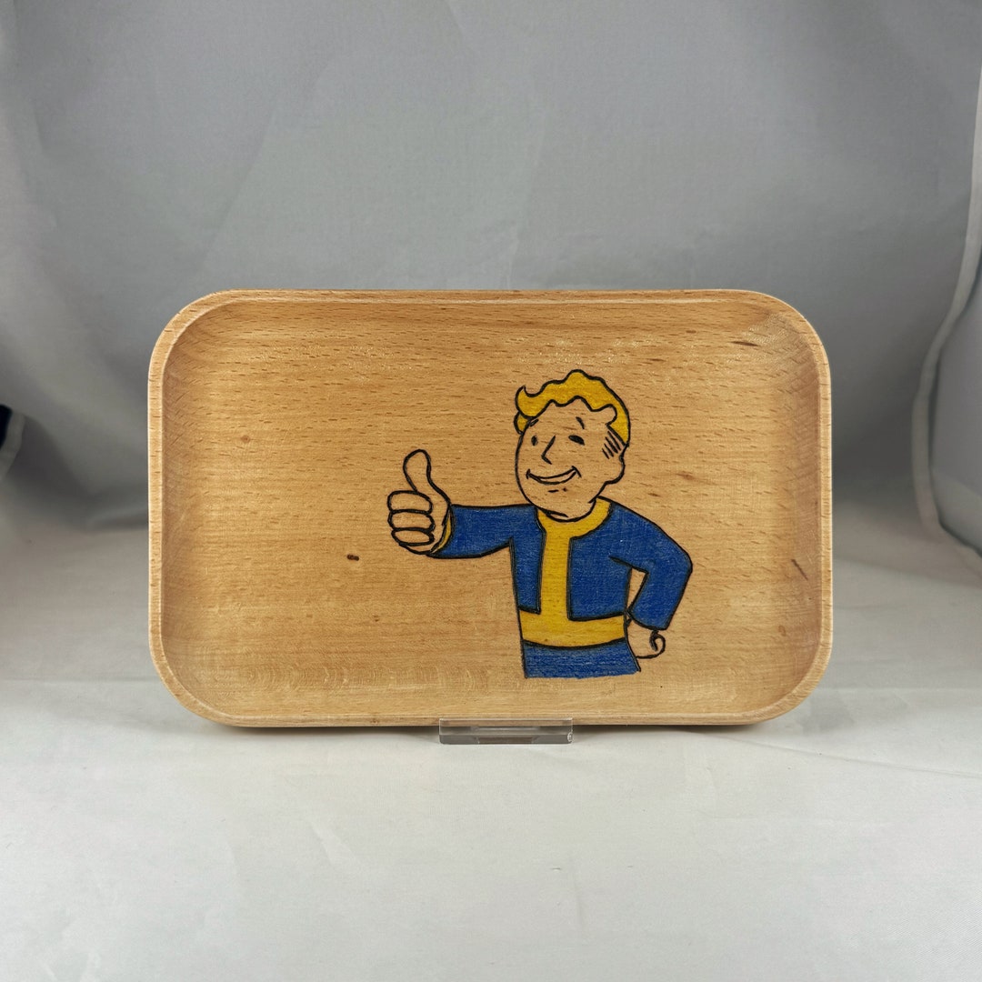 Vault Boy Fallout Wood Burned Rolling Tray | Pyrography Wood Burning ...