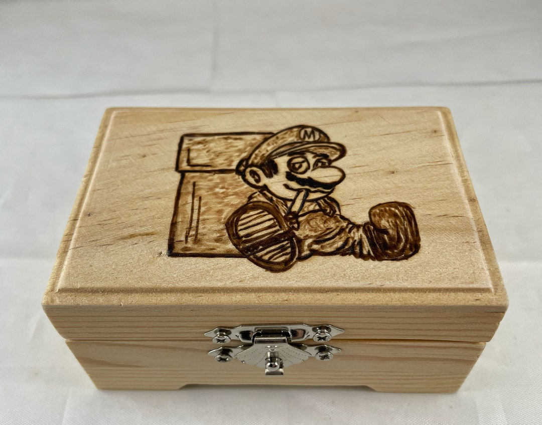 Stoner Mario Wood Burned Trinket Box, Pyrography Wood Burning Art ...