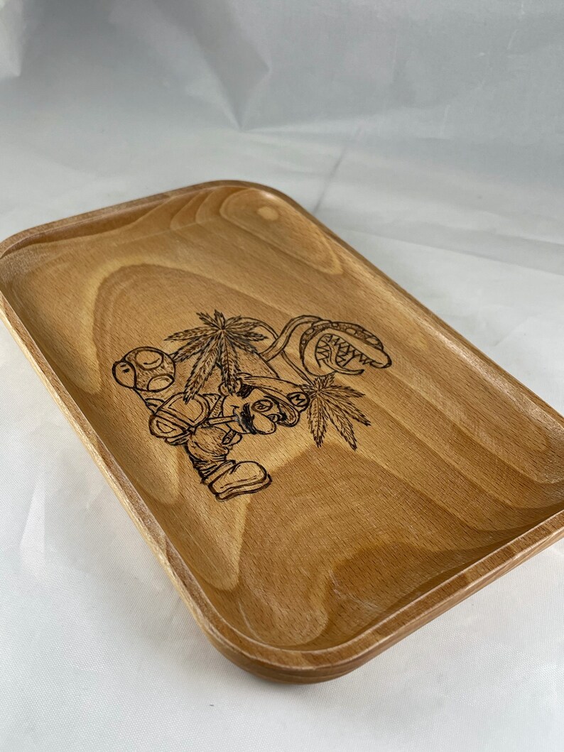 Stoner Mario Wood Burned Rolling Tray, Pyrography Wood Burning Art ...