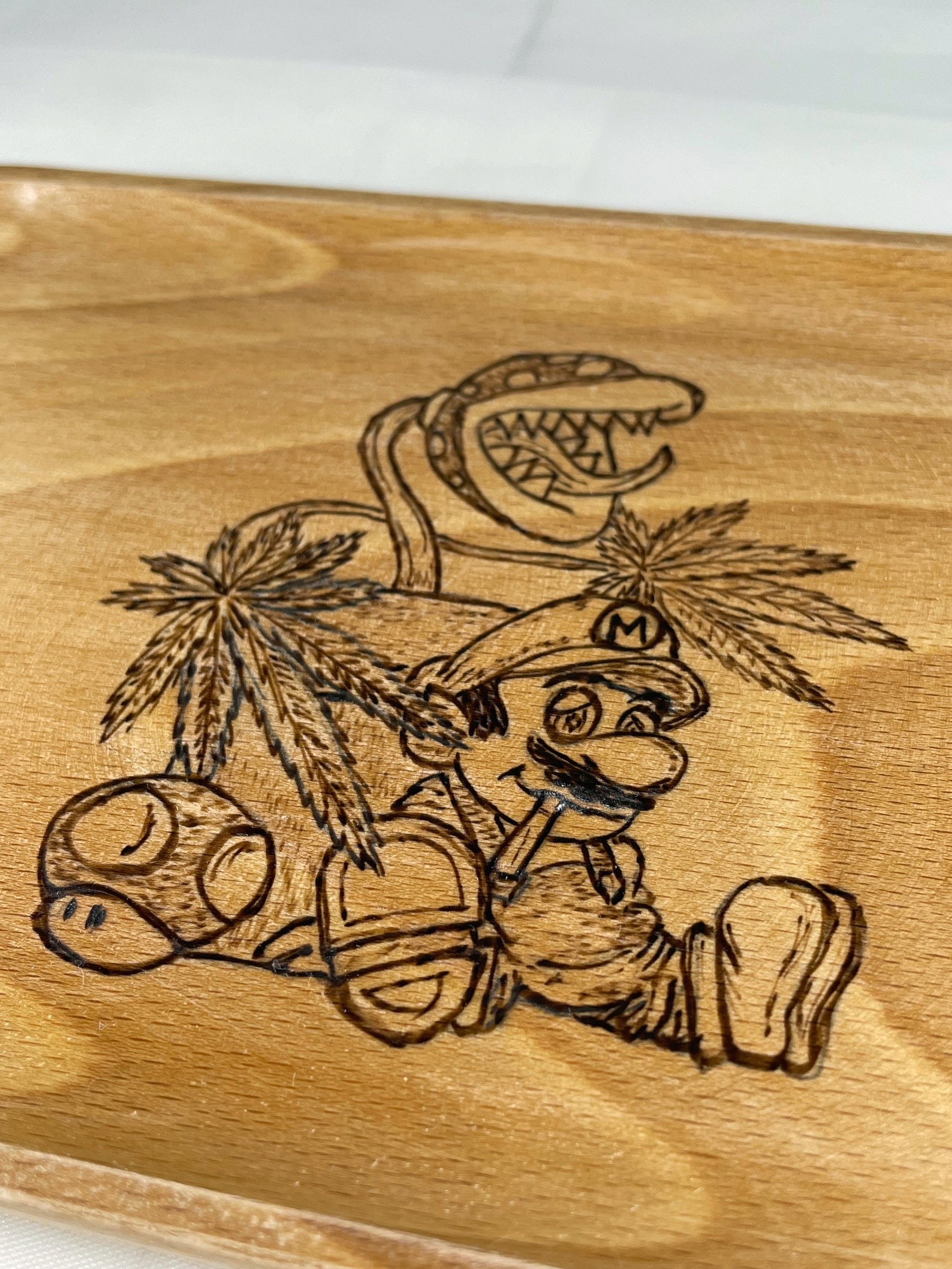 Stoner Mario Wood Burned Rolling Tray, Pyrography Wood Burning Art ...