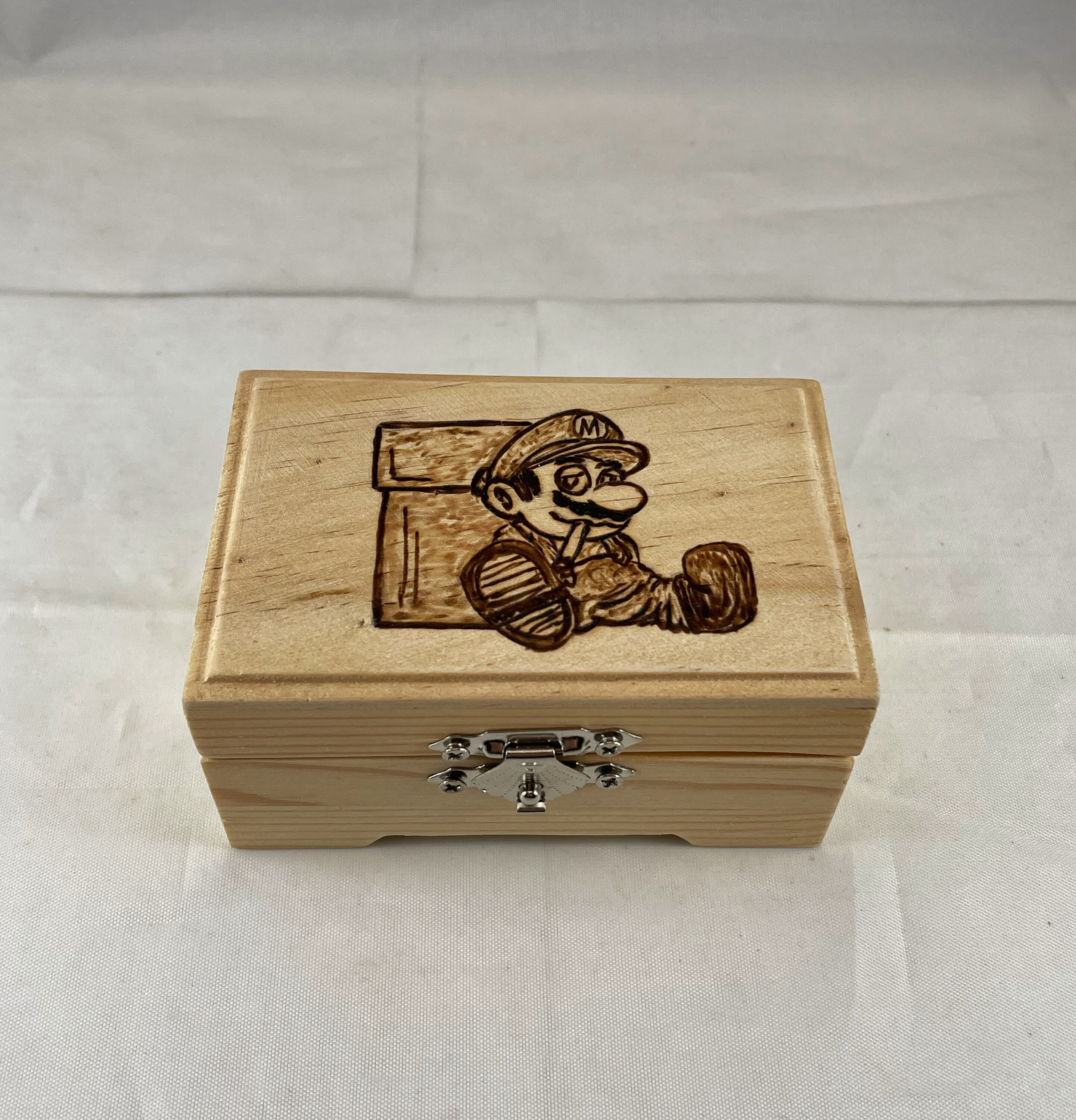 Stoner Mario Wood Burned Trinket Box Pyrography/wood Burning Art Unique ...