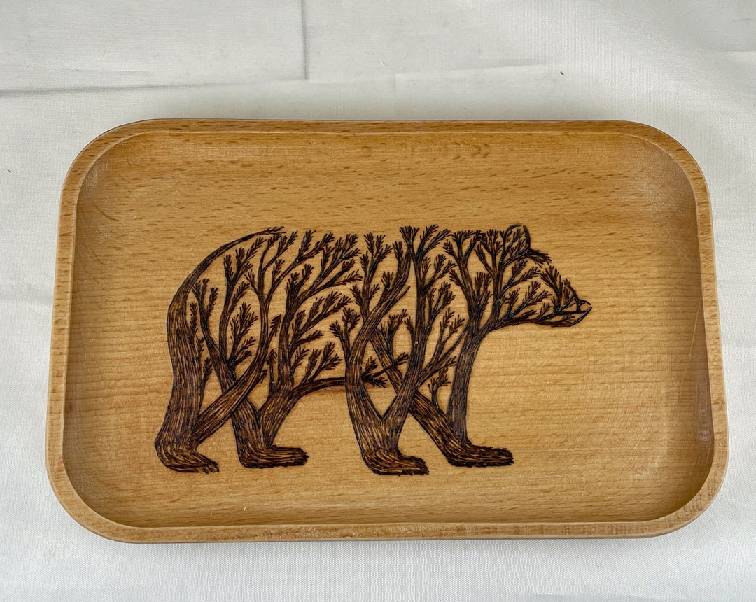 Bear Tree Tray Pyrography Wood Burning Art Weed Pot Marijuana Tray ...