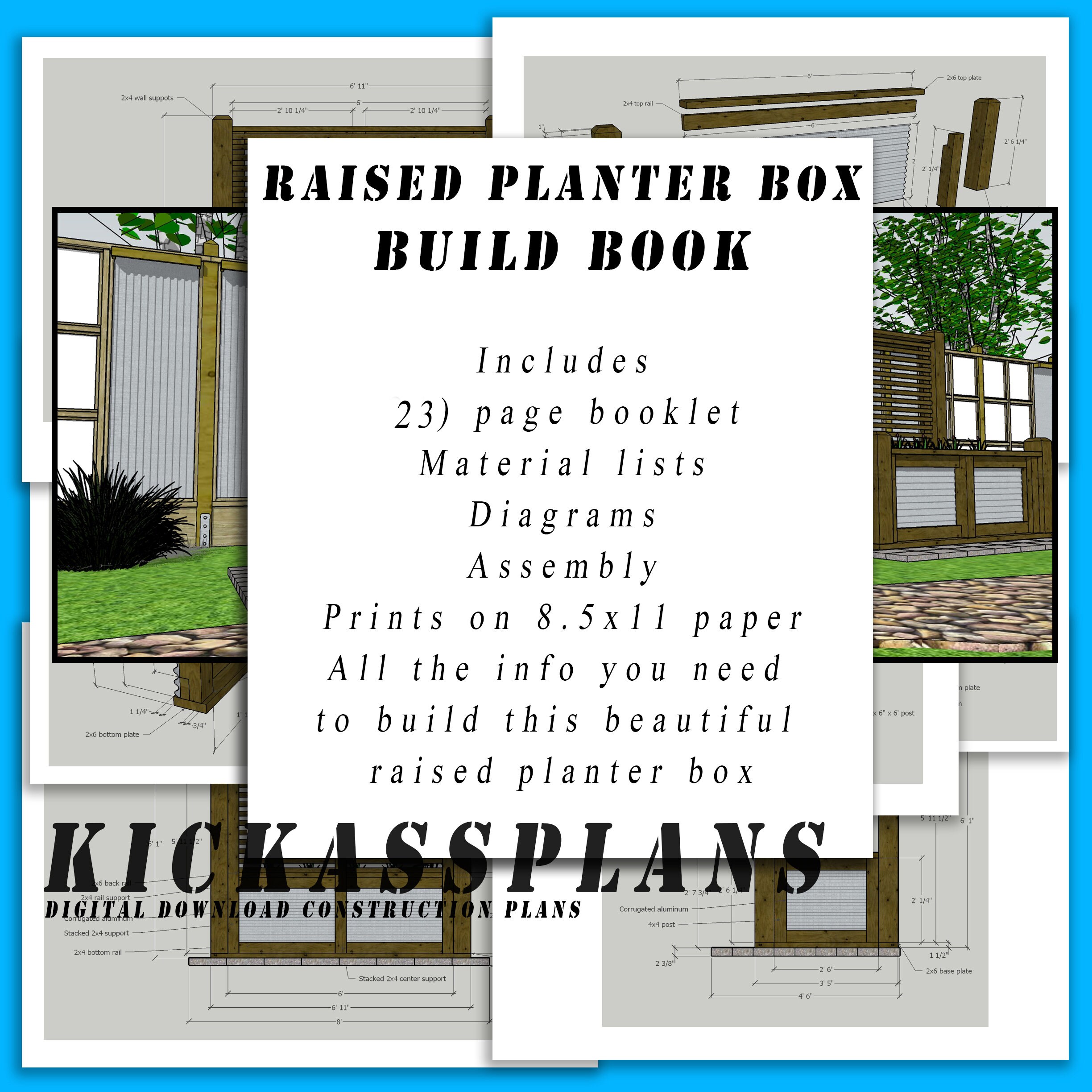 Raised Garden Bed Design Build Book, Trellis Planter Box Home Build ...