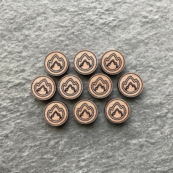 10x Fire Flame Tokens 20mm Cherry Wood - Etsy