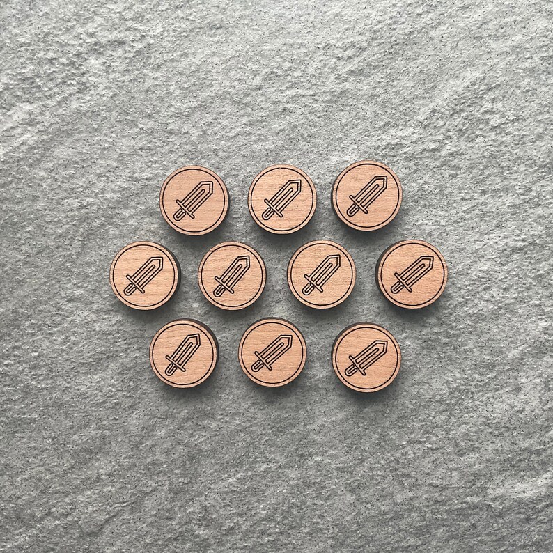 10x Sword Tokens 20mm Cherry Wood - Etsy