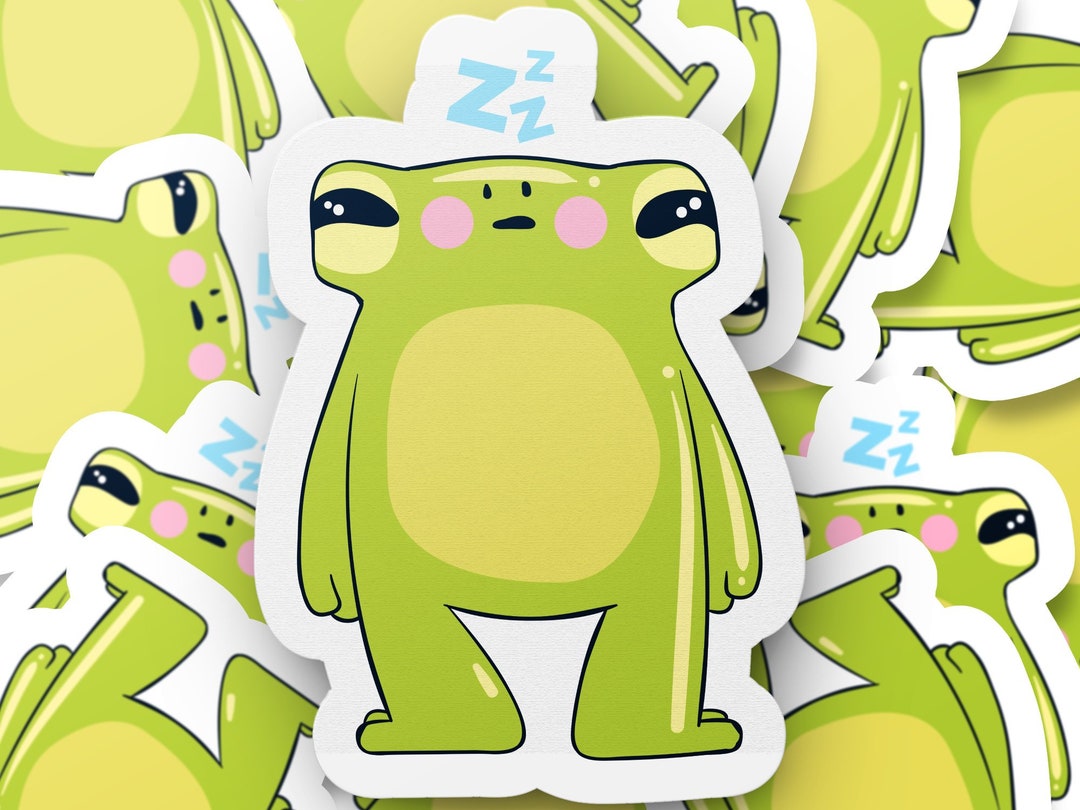 Cute Sleepy Frog Sticker, Kawaii Froggy Decal, Green Animal Sticker ...