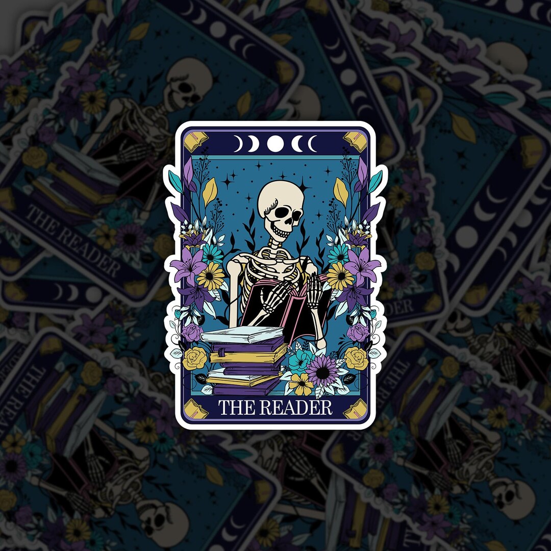 Skeleton Reading Tarot Card Sticker | Ideal Gift for Book Lovers ...