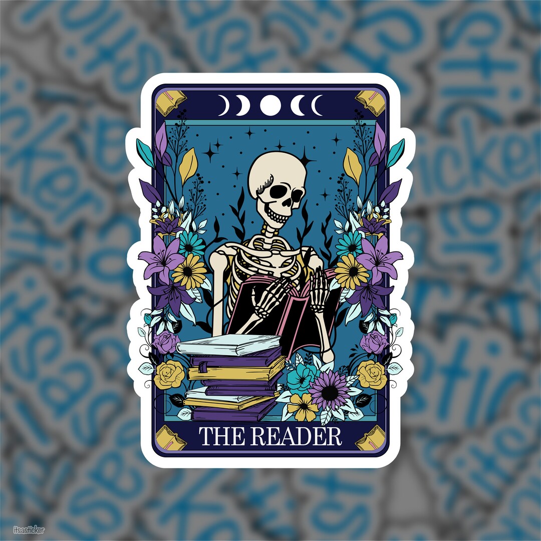 Skeleton Reading Tarot Card Sticker Dishwasher Safe Book Skeleton ...