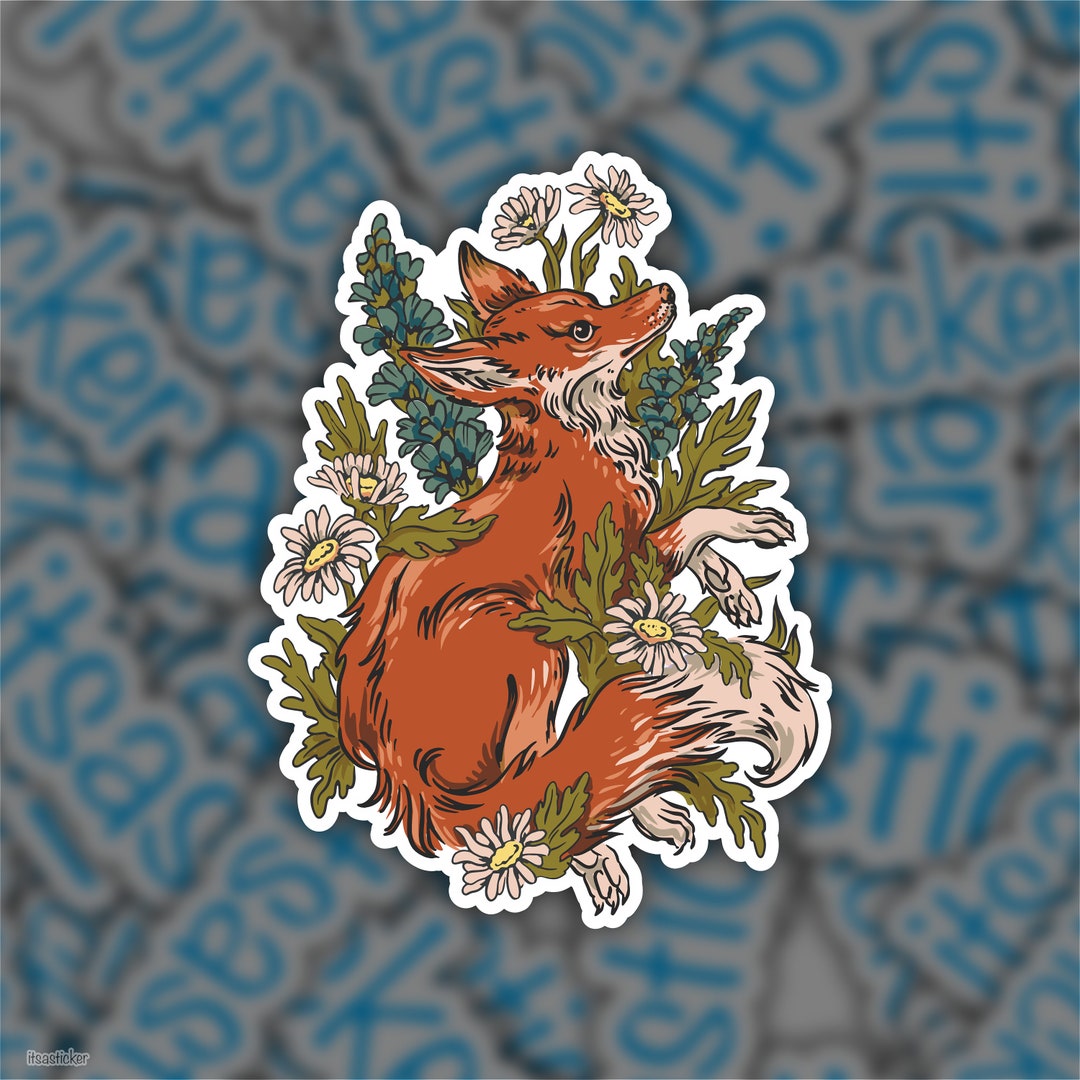 Fox & Chamomile Sticker, Cottagecore Sticker, Fox Sticker - Etsy
