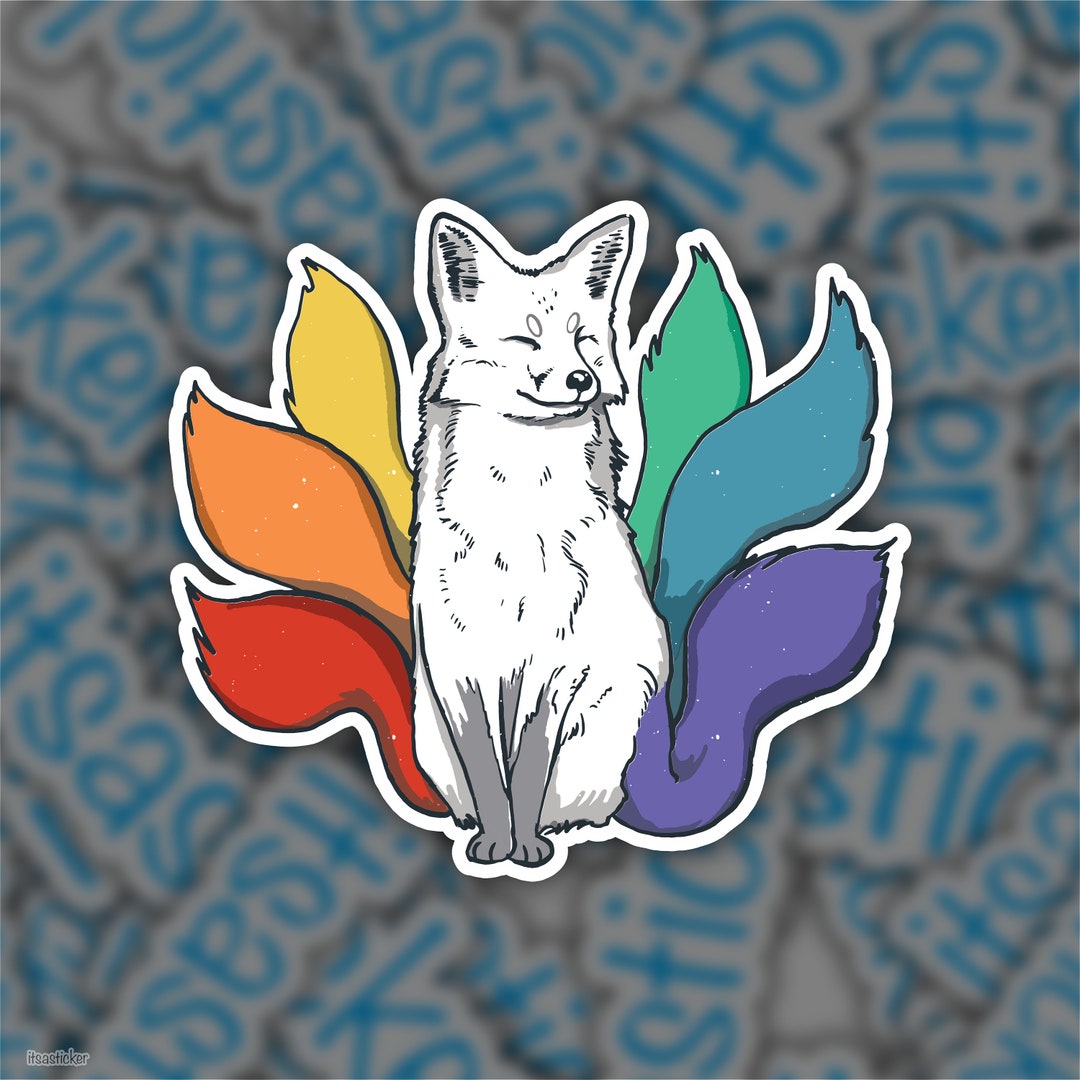 Rainbow Tailed Kitsune Sticker Dishwasher Safe Pride - Etsy