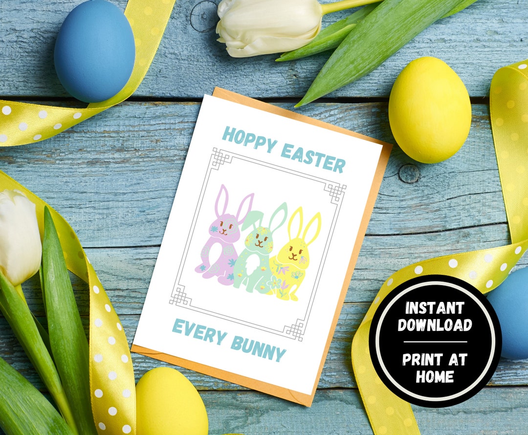 Printable Easter Pun Card | Cute Pastel Bunnies | Instant Digital ...
