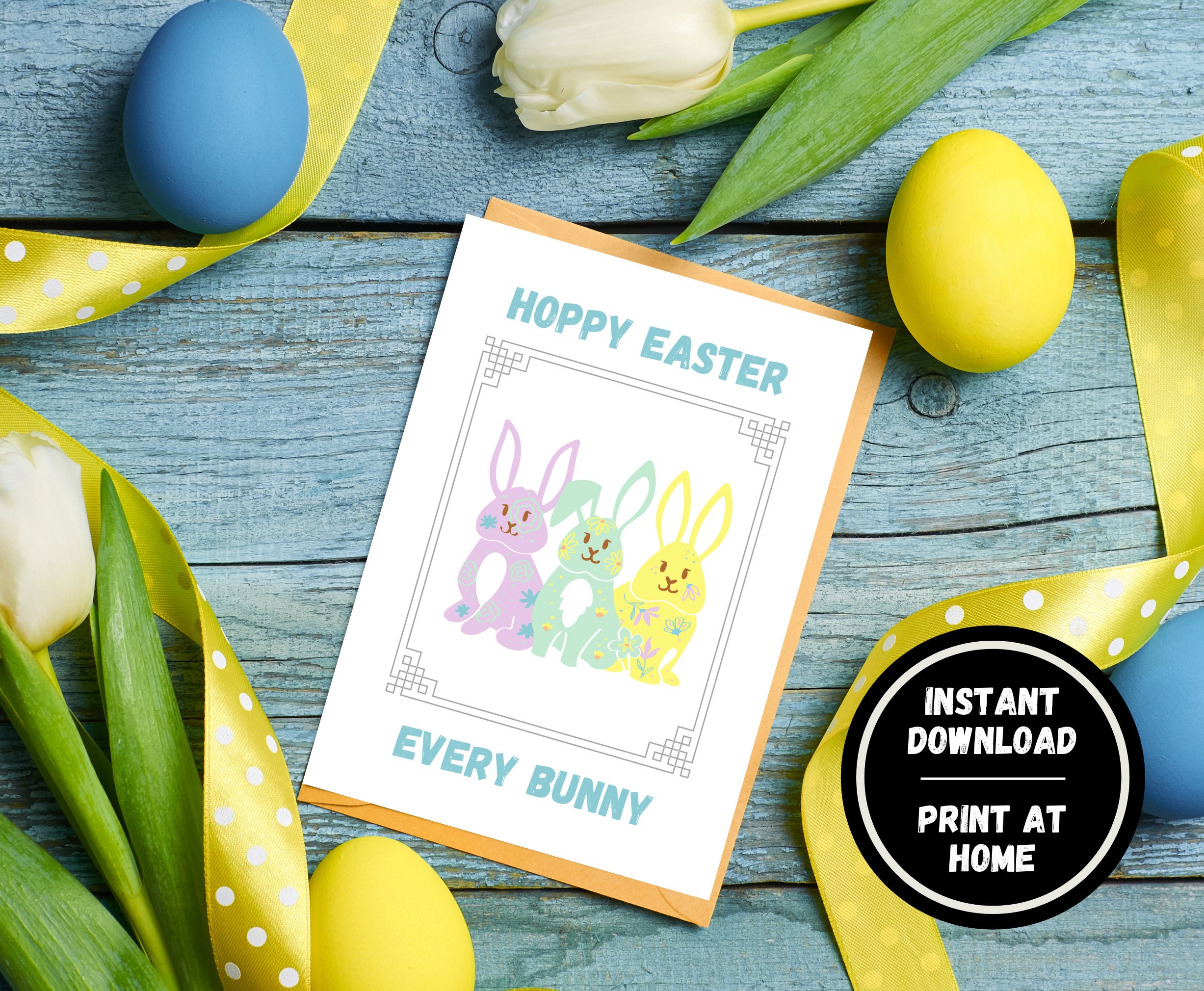 Printable Easter Pun Card Cute Pastel Bunnies Instant Digital Download ...