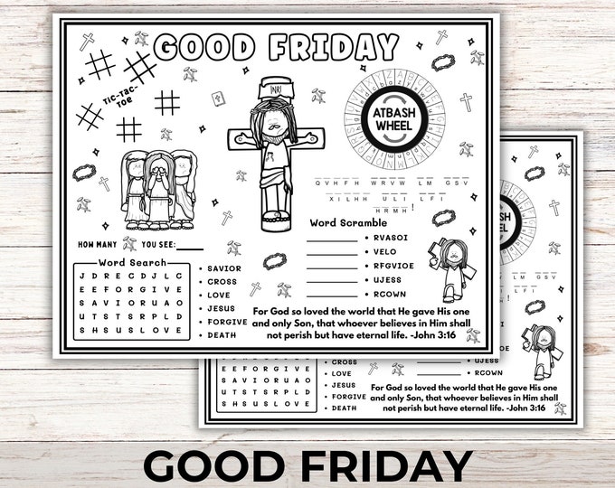 Good Friday Bible Activity Coloring Placemat, Christian Easter Sunday ...