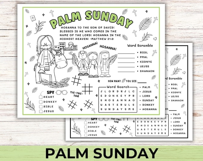 Palm Sunday Bible Activity Coloring Placemat, Palm Sunday School Game ...
