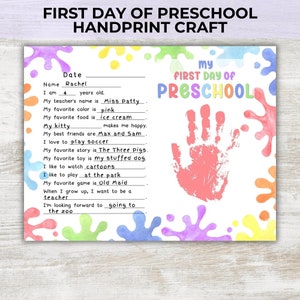 First Day of Preschool Keepsake Handprint Craft, Handprint Art ...