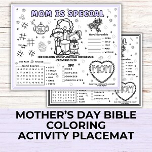 Mothers Day Bible Activity Coloring Placemat, Mothers Day Church Games ...