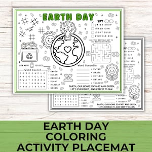 Earth Day Activity Coloring Placemat, Earth Day Printable Game ...
