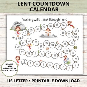 40 Days Lent Countdown Calendar for Kids 2025, 40 Days Lenten Calendar ...