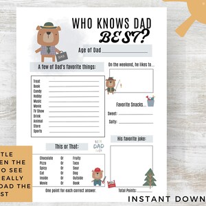 Fathers Day Printable Who Knows Dad Best Game for Families, Fathers Day ...