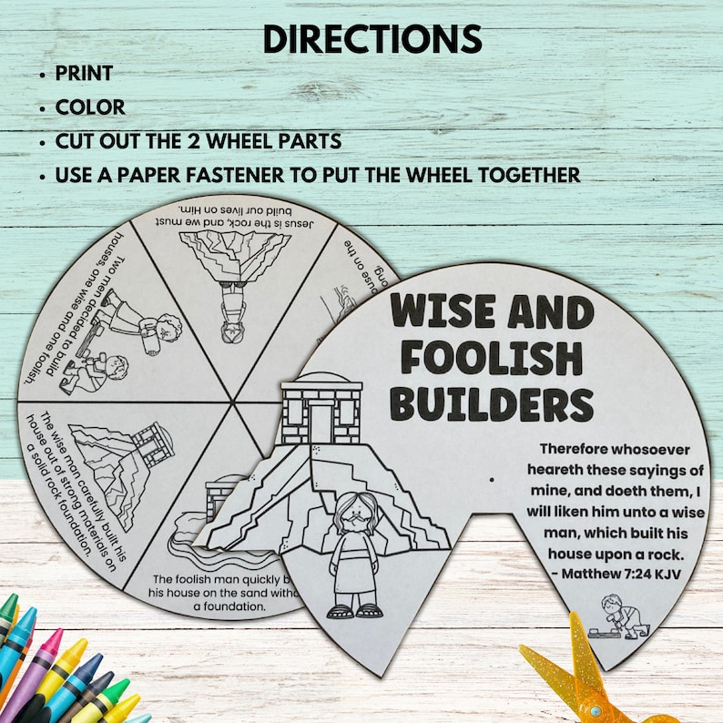 Parable of the Wise and Foolish Builders Sunday School Bible Wheel ...