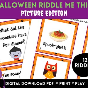 Halloween Riddles Party Game for Kids W/ Picture Answers, Home or Class ...