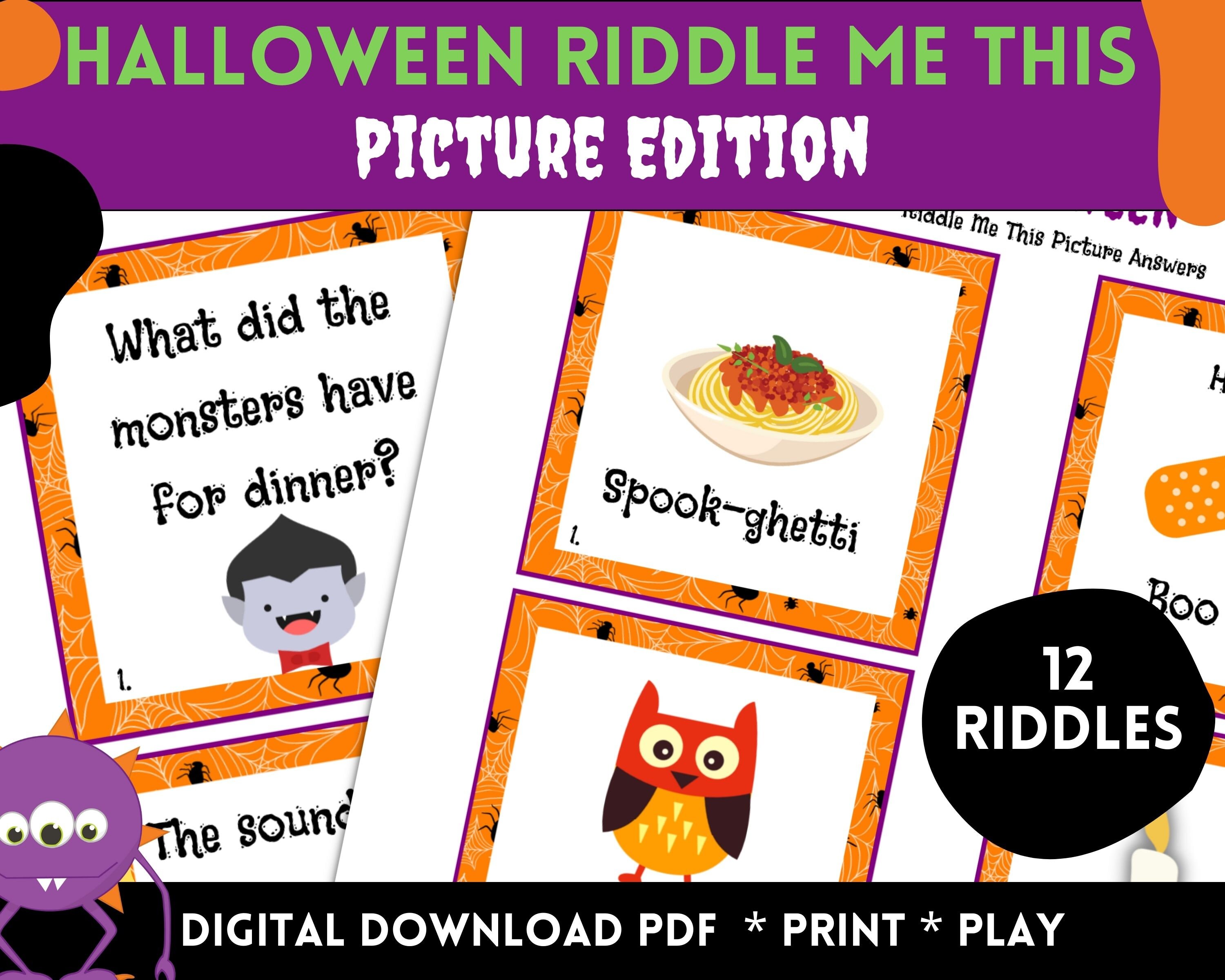 Halloween Riddles Party Game for Kids W/ Picture Answers, Home or Class ...