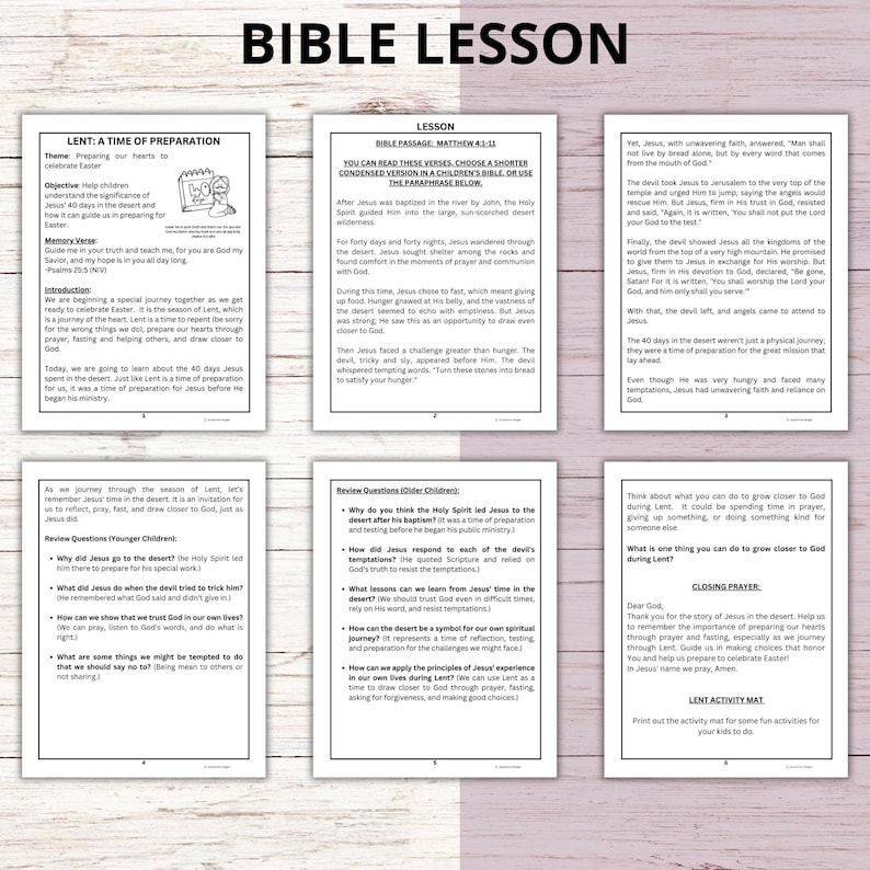 Lent Bible Lesson, Lent Preparation Lesson for Kids, Jesus 40 Days in ...