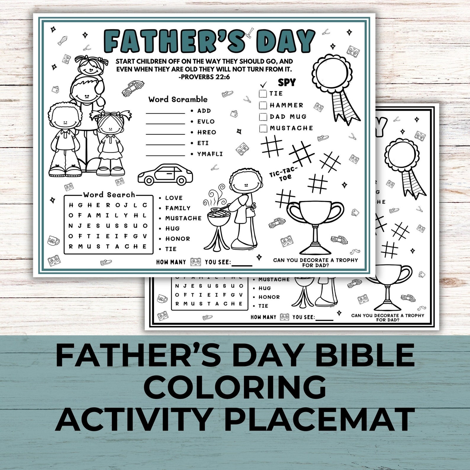 Fathers Day Bible Activity Coloring Placemat, Fathers Day Church Games ...
